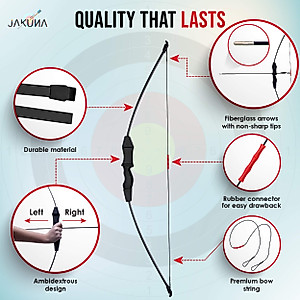JAKUNA 45" Bow and Arrow Recurve Set for Youth Beginners Bow kit for Backyard Sport Archery Set with 7 Arrows 10 Target Face 18Lb for Teens and Junior Gift Outdoor Sports (Black)