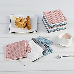 Microfiber Premium Dish Cloths, 12 x 12 inches, Super Absorbent and Soft, Waffle Weave Designed Lint-Free Reusable Kitchen Towels, Perfect for Household Cleaning (Pink&White, 6)