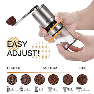 Manual Coffee Bean Grinder | Ceramic Burr with 6 Adjustable Settings | Portable Hand Coffee Mill for Espresso, French Press, Cold Brew & Drip Coffee | Easy to Use & Clean at Home, Travel, Camping