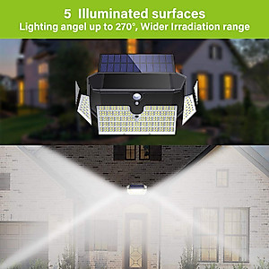 Biling Solar Lights Outdoor 266 LED with Lights Reflector, IP65 Waterproof Solar Motion Sensor Security Lights, 3 Modes Wireless Wall Lights for Garden, Patio, Yard, Garage(4 Pack)