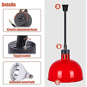 FXJ Food Heat Lamp Food Warmer, Food Heat Lamp Buffet Retractable Heat Lamp for Restaurant Hanging Heating Lamp for Food Warming Restaurant Warmer Food Service (Silver)