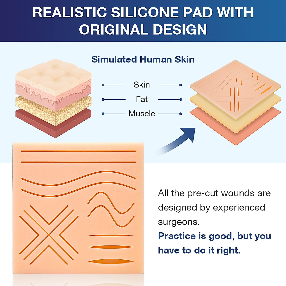 AZchose Suture Practice Kit for Students, Complete Training Kit with 14 Pre-Cut Wounds, a Suture Tool Kit and Suture Threads (Stocking Stuff for Education and Demonstration Only)