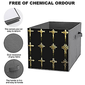 Religious Cross Canvas Collapsible Storage Bins Cube Organizer Baskets with Handles for Home Office Car