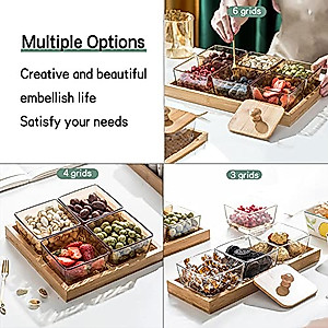 Square Snack Serving Tray,Divided Serving Tray with lid,Household Wooden Divided Serving Tray,Fruit Platter Tray for Parties,Snack Tray with lid,Suitable for Candy,Nuts,dips,Fruits