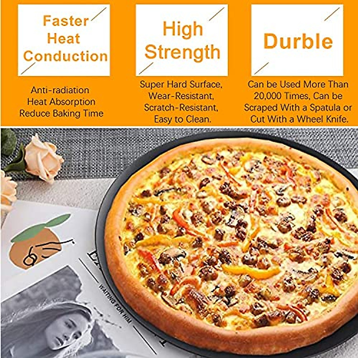 EKDSPW Aluminium Hard Coating Non-Stick Pizza Pan Anodizing Perforated Aluminium Baking Pans Tool with Holes (Color : Black, Size : 12inch)