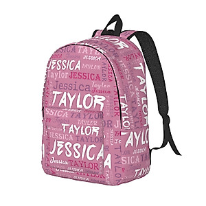 Custom Name School Backpack, Personalized Casual Daypack Backpacks Design Your Own Name for Boys Girls Men Women, Customized Hot Pink Theme 2 Sizes Student Bookbag for Travel Work School