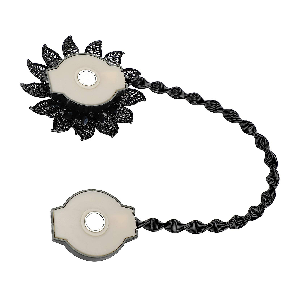 Sumnacon 2 Pcs Crystal Curtain Magnetic Tiebacks - Decorative Big Flower Curtain Clips Buckle with Stretchy Wire Rope, Sparkling Drapery Holdsbacks for Home Office Decor, Black