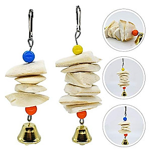 TEHAUX Cuttlebone Toys for Birds- 2 Pack Parrot Toys Chewing Bird Toy Cuttlebone Beak Grinding Cage Hanging Bell Toys for African Greys Amazon Conure Eclectus Budgies Parakeet Cockatiel, 2 Pack