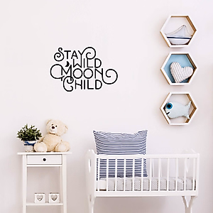 Vinyl Wall Art Decal - Stay Wild Moon Child - 15" x 23" - Trendy Modern Fun and Free Bedroom Apartment Playroom Nursery Decor - Indoor Outdoor Home Living Room Household Quotes (15" x 23", Black)