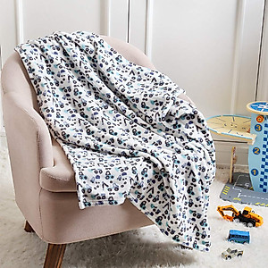 CREVENT 30"X40" Cute Lightweight Silky Cozy Warm Baby Blanket for Boys Infant Toddler Newborn Unisex Crib Cot Stroller, for All Season - Blue Truck