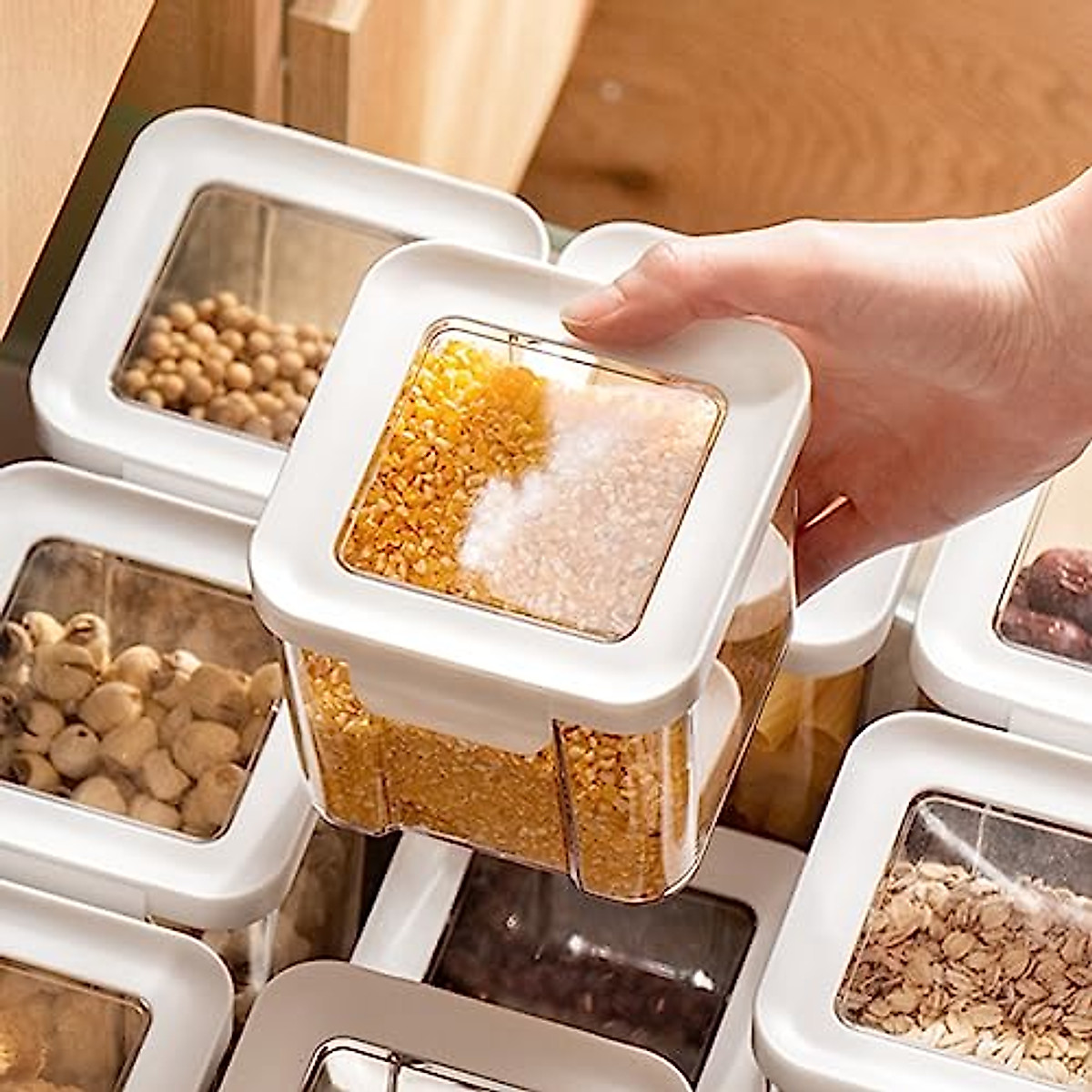 2 Pack Square Food Container Set with Lid, 0.7L Medium Pantry Airtight Storage Containers for Kitchen, BPA-Free Thick Plastic Canisters for Grains, Candies, Snacks, Cookies Container (700ml/23oz)