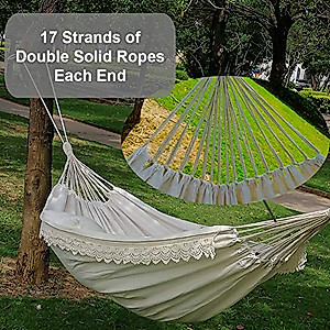 Brazilian Double Hammock, Boho Large Fringe Swing Bed - Portable 2 Person Hammock for Patio, Porch, Backyard, Outdoor and Indoor with Carrying Bag, Tree Hammock - Soft Cotton Fabric(White)