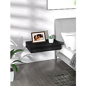 NiHome Floating Shelf with Drawer, Floating Nightstand, Floating Shelf Wood, Wall Mounted Rustic Wood Shelf for Bedroom, Living Room, Kitchen, Hold up to 80lbs (Black)