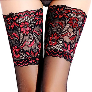 Soultopxin Thigh High Stockings Lace Top Stay Up Silky Semi Sheer Pantyhose for Women Hold Up