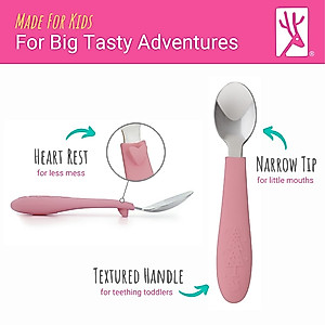 Elk and Friends Kids Silverware with Silicone Handle | Childrens Safe Flatware | Toddler Utensils | Baby Spoons + Forks | Stainless Steel Cutlery