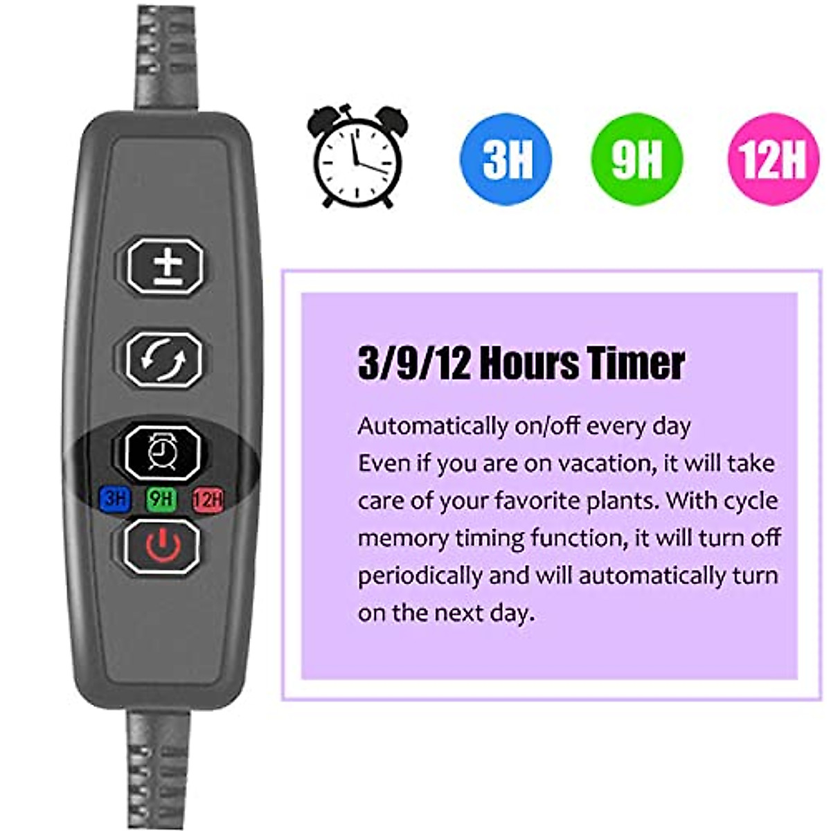 UPODA LED Grow Light for Indoor Plants, Plant Growing Lamps for Seedlings Succulents Microgreens 9 Levels Dimmable Brightness Adjustable with 3/9/12H Timer (3 Heads/63 LED)