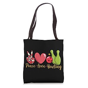 Funny Peace Love Bowling Bowlers Strike Balls Sports Tote Bag
