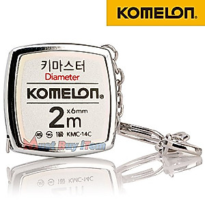 Komelon KMC-14C Keymaster Metric Tape Measure 2-Meter/Diameter Keychain Pocket Mini Key Chain Ring Chrome Coated Measuring Tool with English Manual Included