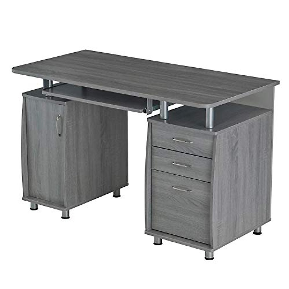 Techni Mobili Complete Workstation Table with Multiple Storage, Computer Desk with MDF Panels and PVC Laminate Veneer Surface, Grey