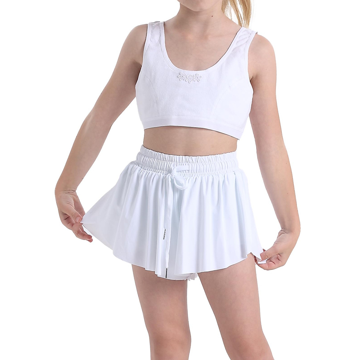 Flowy Shorts for Teen Girls Athletic Running Biker Shorts Youth Butterfly Shorts（White-S）