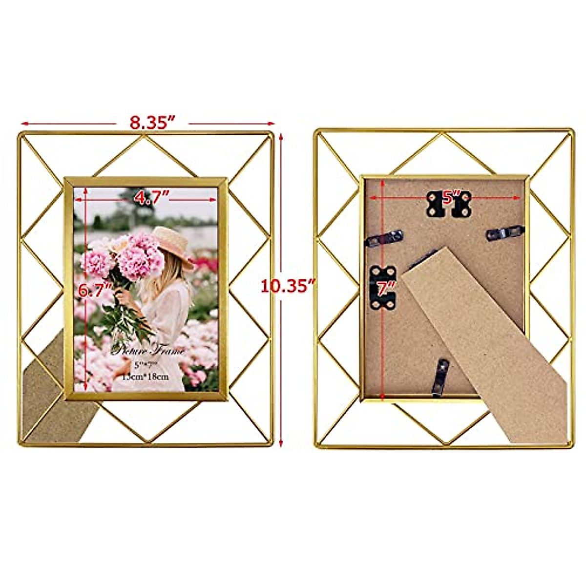 SPEPLA 5x7 Metal Picture Frames for Tabletop or Wall Mounting Display, 2 Pack 7 x 5 Photo Frame