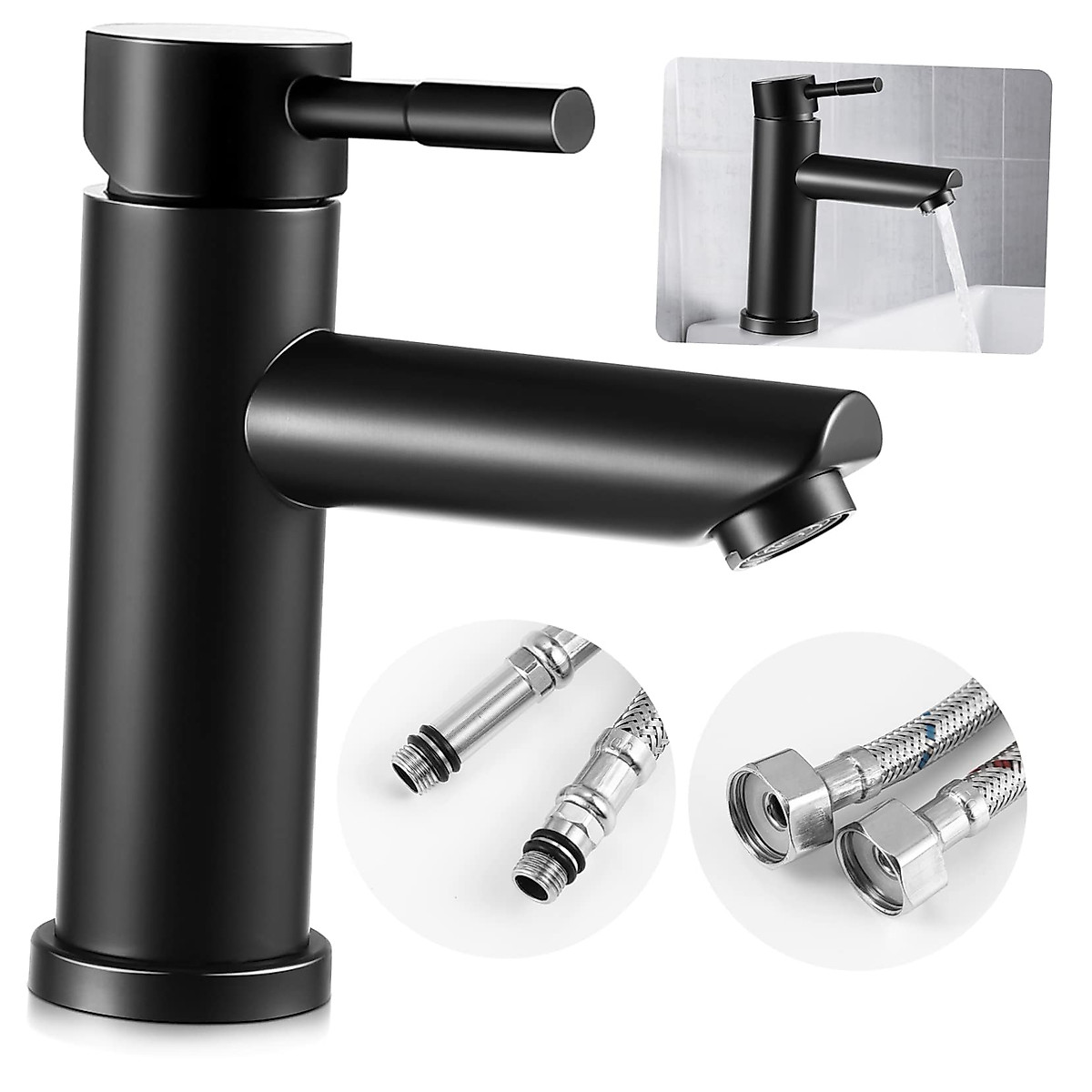 Veemoon Basin Faucet Waschtischarmatur School Faucets Bathroom Tap Kitchen Faucets One Hole Faucet Black Finish Faucet Vanity Faucet Lavatory Faucet Bath Mixer Tap Stainless Steel Sink Tub