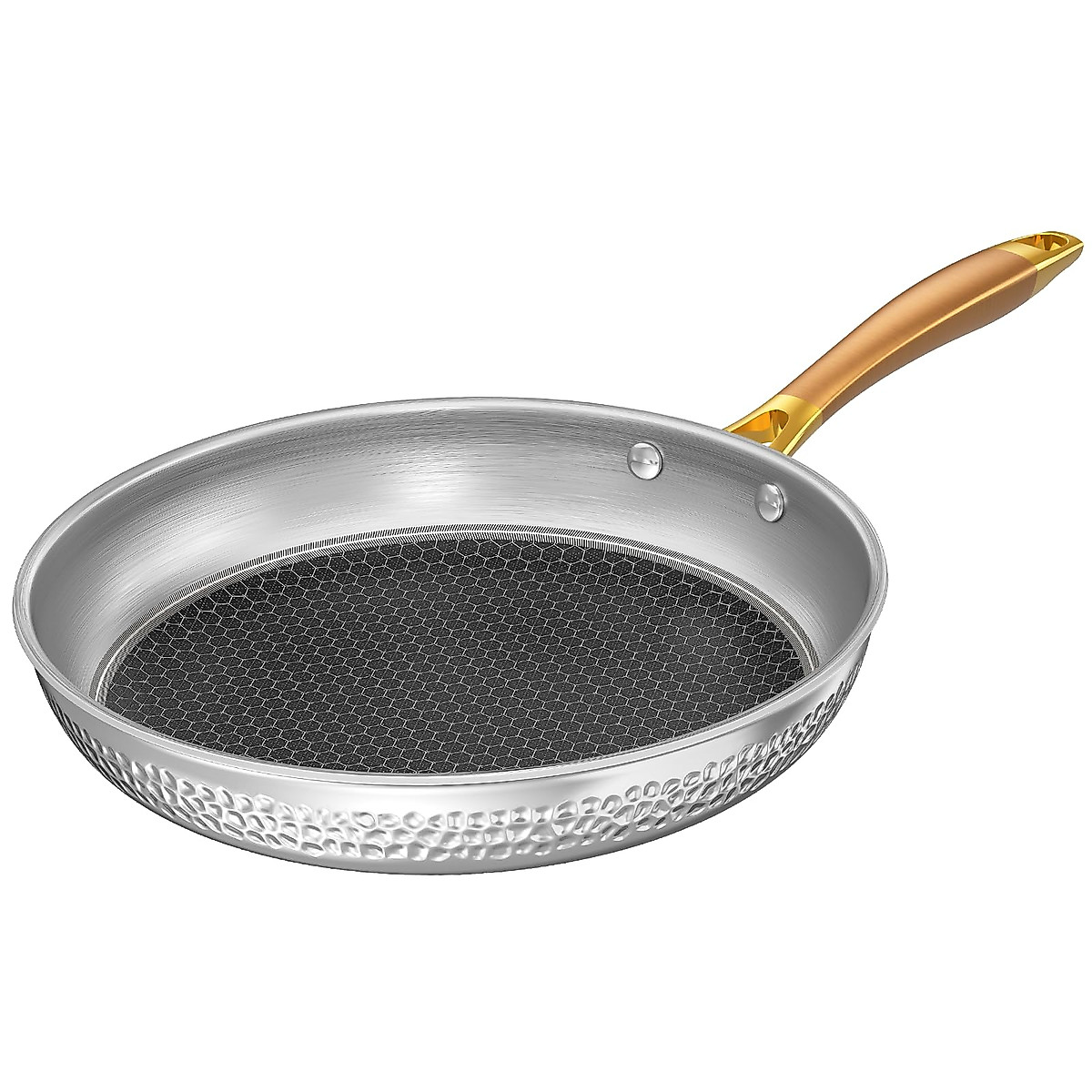 Homaz life 10-Inch Frying Pan, Tri-Ply Stainless Steel Cookware, Induction Ready, Compatible with All Cooktops, Dishwasher Safe, Non-Toxic, Gold-Colored Stay-Cool Handle