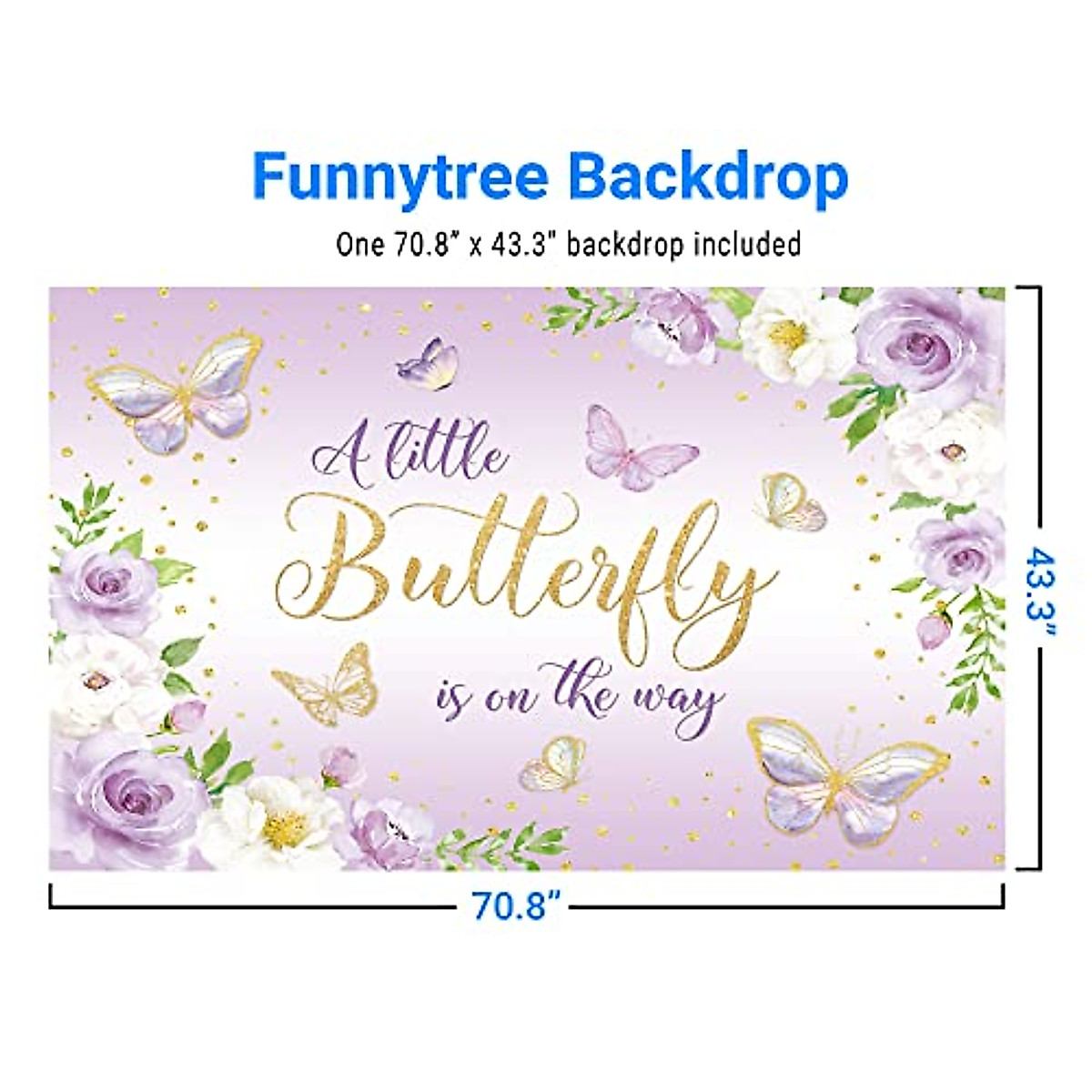 Funnytree 7x5FT A Little Butterfly is On The Way Purple Backdrop Girl 1st Birthday Baby Shower Princess Party Supplies Flower Background Cake Table Decor Favors Photobooth Props Gift Banner