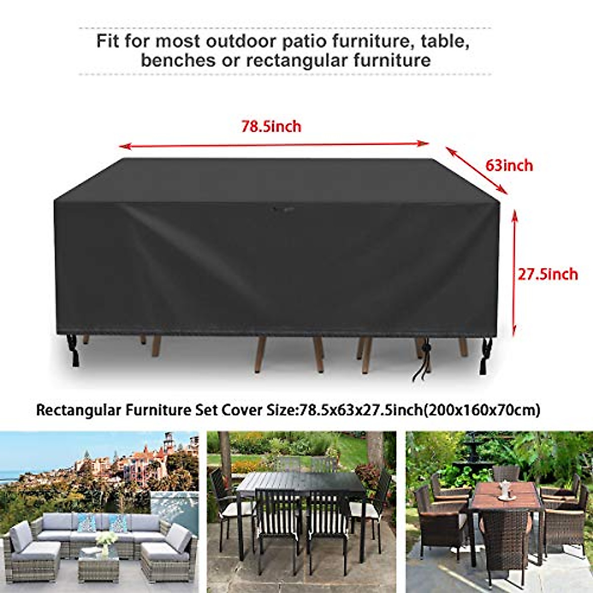 POMER Patio Furniture Cover, 78inch Rectangle Outdoor Table Cover for Sofa Sectional Waterproof Heavy Duty Garden Couch Cover - 78.5x63x27.5inch