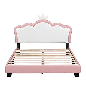 Full Size Upholstered Princess Bed with Crown Headboard,Full Bed Frames for Girls Full Bed Frame Girl Full Size Bed Frames for Girls