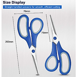 Scissors, VERONES 8 Inch Soft Comfort-Grip Handles & Stainless Steel Sharp Blades Perfect for Cutting Paper, Fabric Photos, & More, 15-Pack