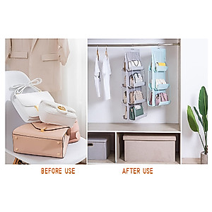 MURRI&MURRDI 2 Packs Hanging Handbag Organizer for Closet, Purse Storage Holder with 8 Easy Access Clear PVC Pockets, Purse Hanger for Wardrobe Space Saving Organizer (2 Gray)