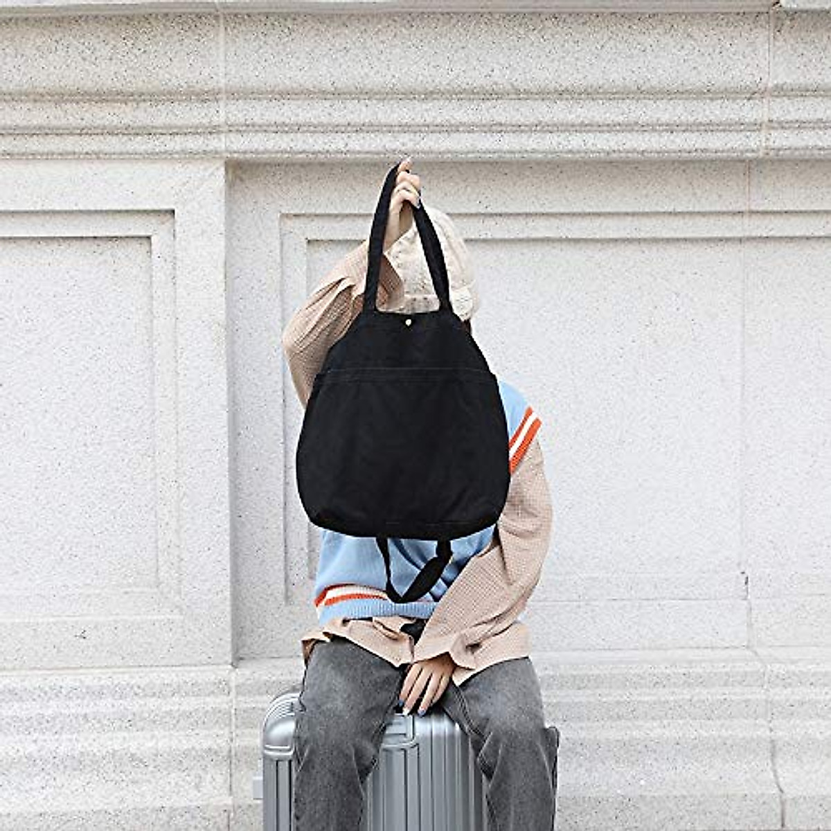 Jeelow Washed Canvas Tote Handbag Shoulder Bag Purse Crossbody With Pockets For Men & Women