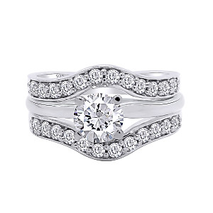 AFFY 1.14 Carat Round White Cubic Zirconia Solitaire Enhancer Guard Ring 14K White Gold Over Sterling Silver Ring Size-8.5