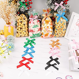 50 Pack Green Twist Tie Bow, Satin Ribbon Bows Small Bows for Crafts, Mini Bowties Bowknot for Gifts DIY Decorations Treat Bags, Gift Wrap Bags, Bakery Cookie Candy Bags Party Favors Packaging Bows