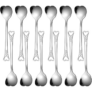 Patelai 12 Pieces Heart Shaped Stainless Steel Tea Spoon Flatware Set, 5.7 Inch Coffee Sugar Spoon Ice Cream Cake Dessert Spoon Stirring Spoon for Home, Restaurant and Valentine's Day Present