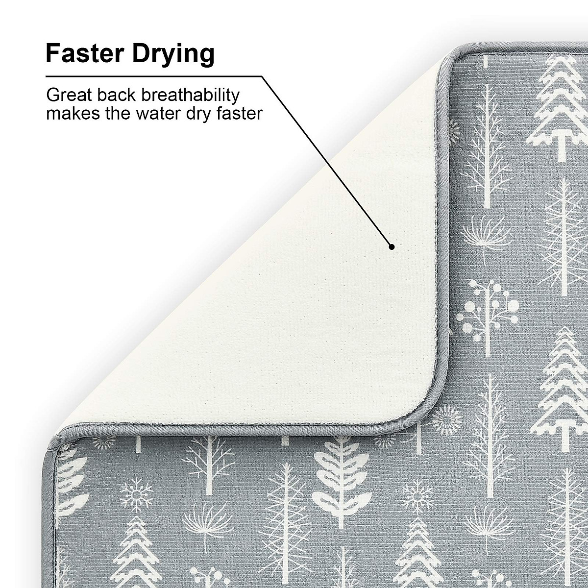 Christmas Tree Dish Drying Mats for Kitchen Counter by SUBEKYU, Microfiber Absorbent Dish Drainer/Rack Pads for Sink, 19.5 by 15.8 inches, Set of 2, Grey
