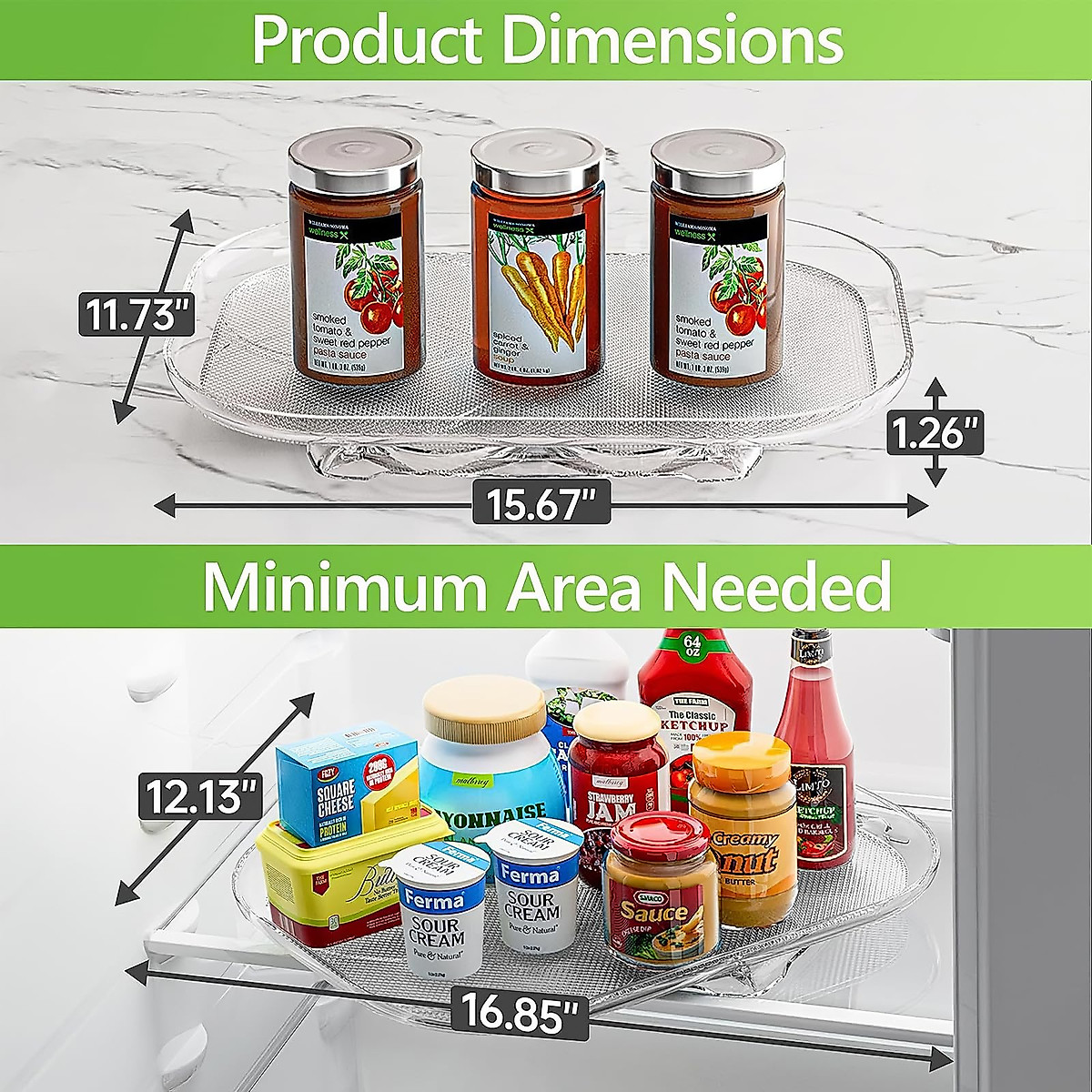 Lazy Susan Turntable Organizer for Refrigerator - 15.7'' Clear Square Fridge Organizer Storage 360°Rotate Lazy Susan Spice Storage for Kitchen, Table, Pantry, Cabinet, Countertop