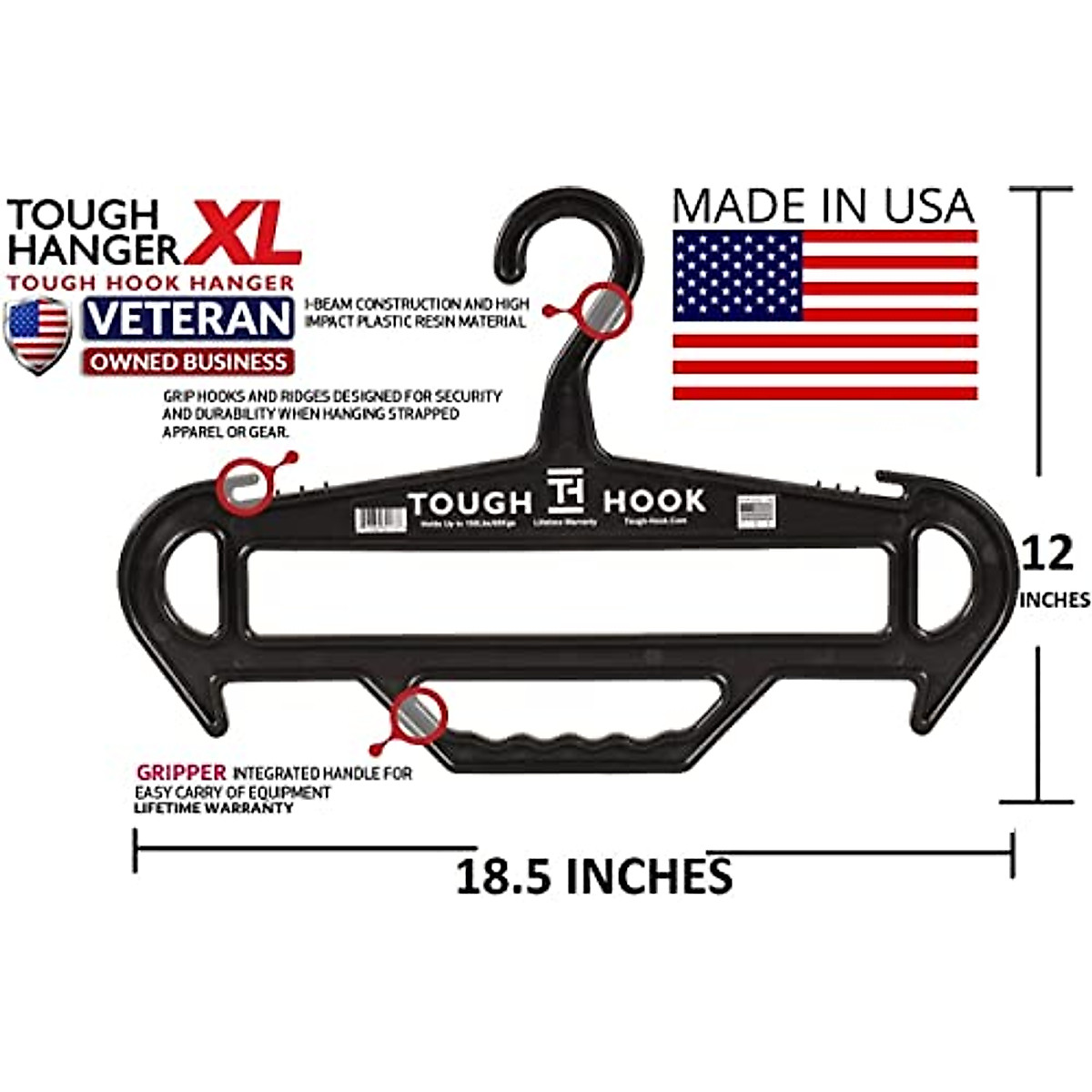 Tough Hanger XL | American Made | Unbreakable Heavy Duty Hanger | Premium Military Grade| X-Large Standard Hanger |180 LB Capacity | The Only Hangers with a Built-in Carry Handles | Veteran Owned