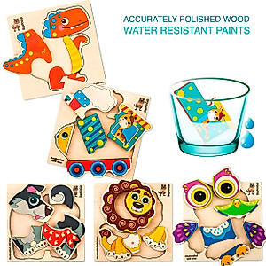 QUOKKA Wooden Puzzles for Toddlers 3-4 - 6XSET Toddler Puzzles Ages 3-4 - Wood Learning Montessori Toys 3-5 Year Old - Preschool Animal Travel Game Gift for Boys & Girls