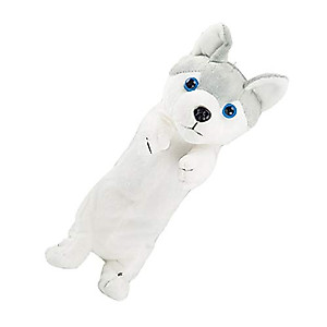 jojofuny Dog Shape Pencil Bags, Plush Pen Case Storage Pouch Puppy Stuffed Pencil Box Storage Zipper Bags Cosmetic Makeup Bag Case (White Husky)