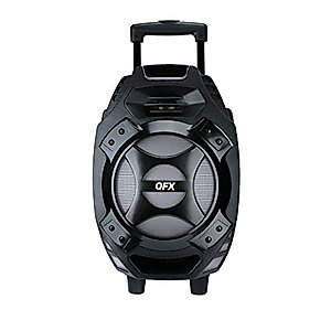 QFX PBX-61081 Rechargeable Portable Speaker | 8" Woofer | 2,600 Watts | Bluetooth, AUX, SD Card, FM Radio | Handle, Wheels, 12 Lbs | Perfect for Tailgating, Indoors, Outdoors Audio | Silver