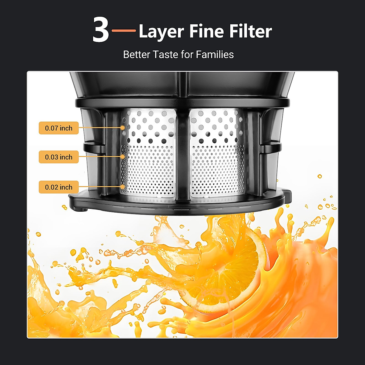 SOVIDER Cold Press Juice Machines 5.3" Extra Large Feeding Chute for Whole Fruits & Vegetables -Slow Masticating Juicer High Juice Yield, Easy Clean Self Feeding Effortless for Batch Juicing (Black)