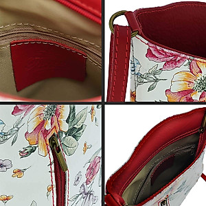 Fioretta Italian Embossed Genuine Leather Flower Pattern Crossbody Shoulder Bag Handbag For Women
