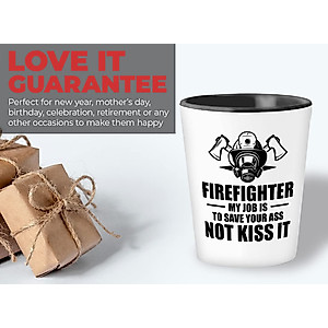 Flairy Land Firefighter Shot Glass 1.5oz - save your ess - Fire Chief Fireman, Fire Department, Rescuer, Fire Helmet, Firefighter Dad, Firefighter Mom