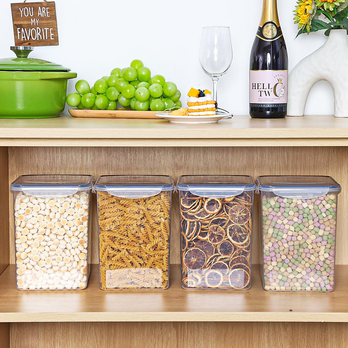 6 Pack 5.2L Large Airtight Food Storage Containers for Kitchen Organization, Plastic Large Pantry Storage Boxes with Lables and Measuring Spoon Set for Flour, Sugar, Rice and Baking Supply