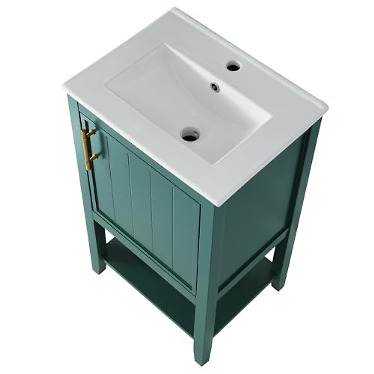 QuixotYDDZ 20" Bathroom Vanity Modern Bathroom Storage Cabinet with Ceramic Sink, Single Sink Bathroom Vanity Cabinet with Storage Rack and Open Shelf, Soft Closing Door, Green
