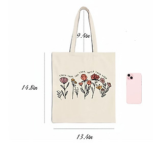 Glowave Canvas Tote Bag with Flower Pattern Teacher Tote Bag Beach Bag Cute Shopping Bags Shoulder Bag Reusable Grocery Bags