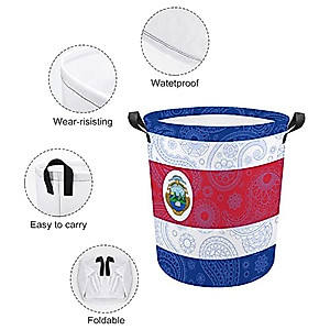 Costa Rica Paisley Flag Large Laundry Basket Hamper Bag Washing with Handles for College Dorm Portable