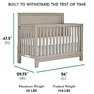 Evolur Lourdes 5-in-1 Convertible Crib in Porcini, Greenguard Gold and JPMA Certified, Easy to Clean, Maintain and Assemble, Made of Hardwood, Wooden Nursery Furniture